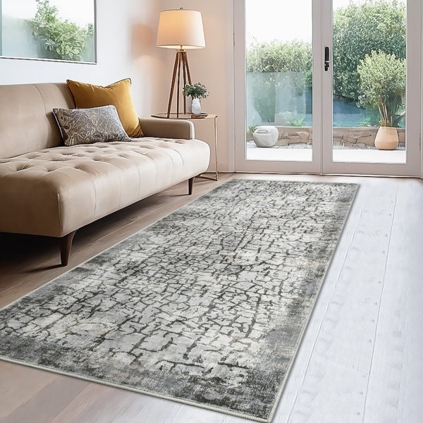 17 Stories Washable Area Rug for Living Room Abstract Fading Design Vintage Rug Non Slip Throw ...